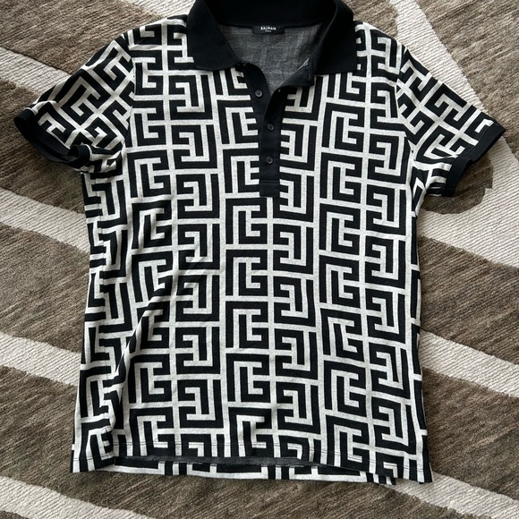 Balmain | Shirts | Balmain Monogram Wool Linenblend Polo Shirt | Poshmark